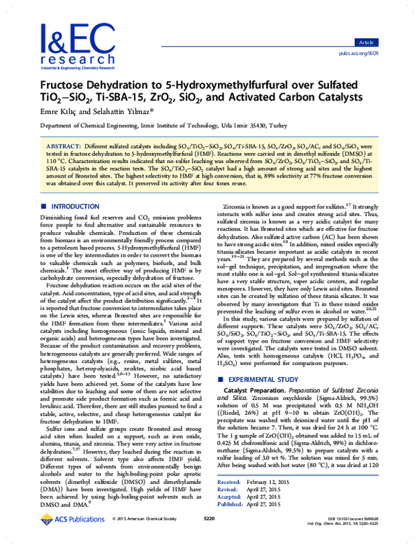 (PDF) Fructose Dehydration to 5-Hydroxymethylfurfural over Sulfated ...