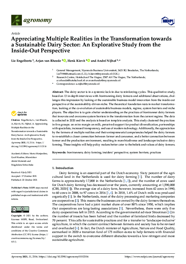 (PDF) Appreciating Multiple Realities in the Transformation towards a Sustainable Dairy Sector ...