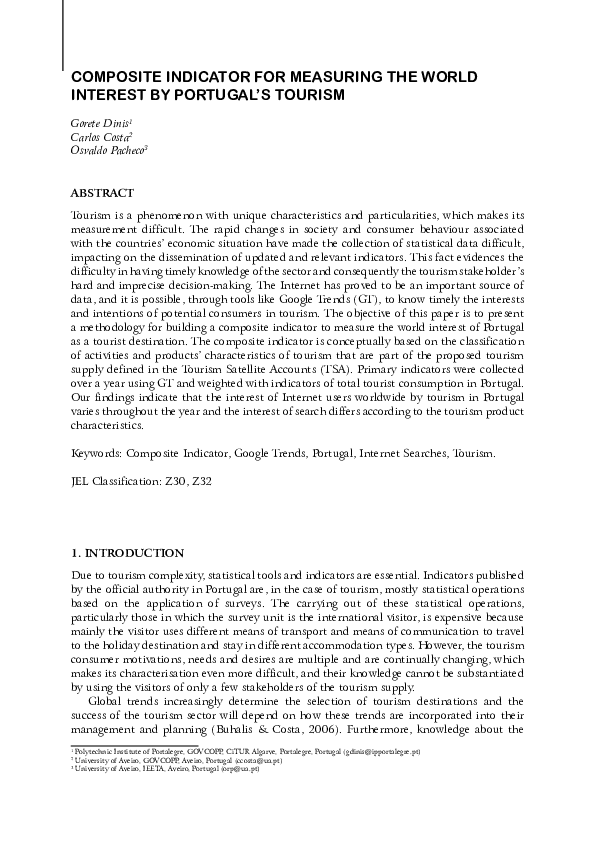 (PDF) Composite Indicators for Measuring the Online Search Interest by a Tourist Destination