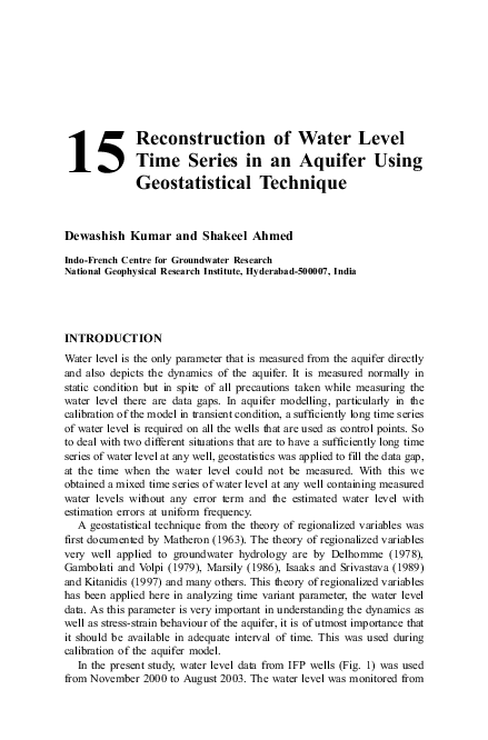 (PDF) Reconstruction of Water Level Time Series in an Aquifer Using Geostatistical Technique ...