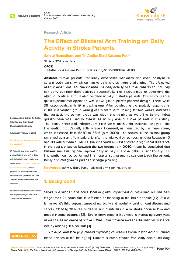 (PDF) The Effect of Bilateral Arm Training on Daily Activity in Stroke ...