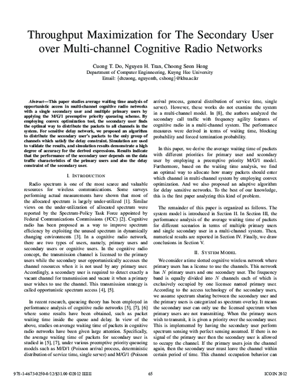 (PDF) Throughput maximization for the secondary user over multi-channel cognitive radio networks