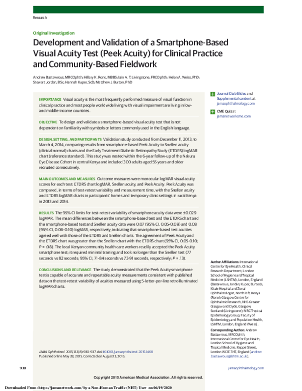 Pdf Development And Validation Of A Smartphone Based Visual Acuity