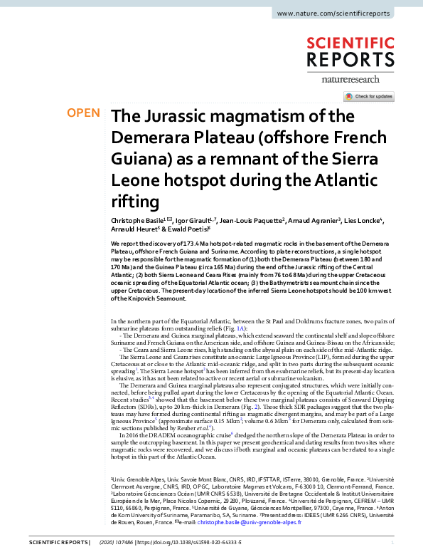 (PDF) The Jurassic magmatism of the Demerara Plateau (offshore French ...