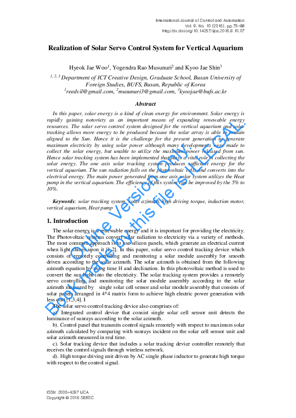 (PDF) Realization of Solar Servo Control System for Vertical Aquarium
