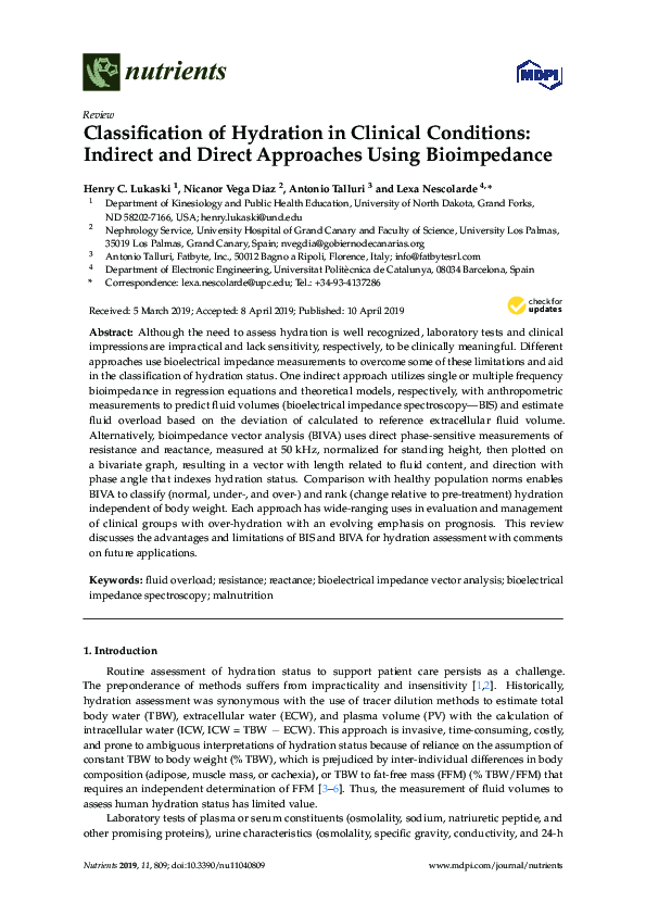 (PDF) Classification of Hydration: Two Approaches Using Bioimpedance