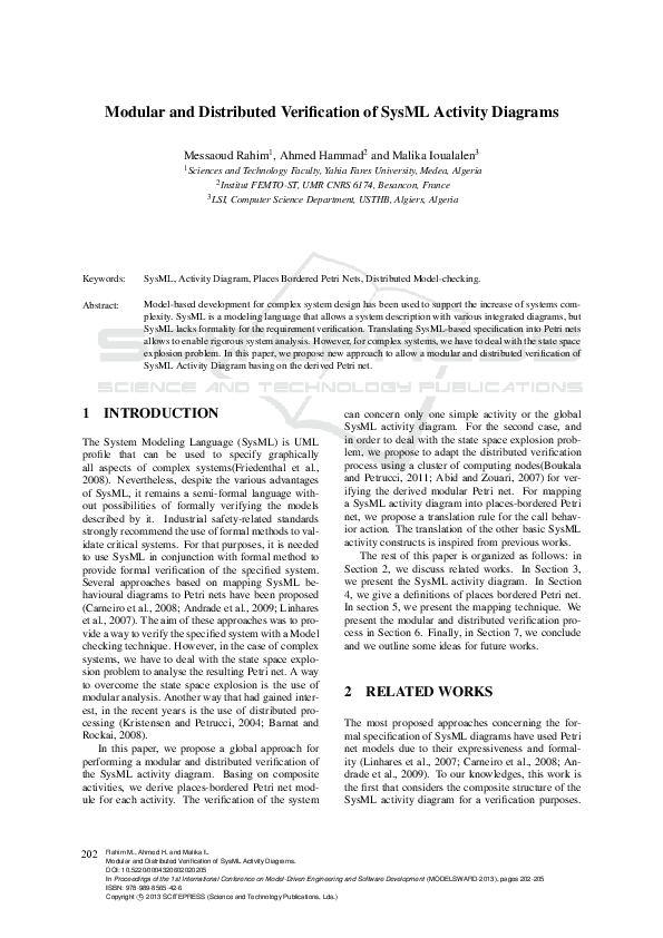 (PDF) Modular and Distributed Verification of SysML Activity Diagrams