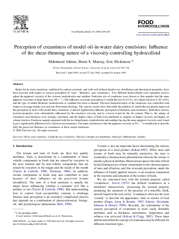 (PDF) Perception of creaminess of model oil-in-water dairy emulsions ...