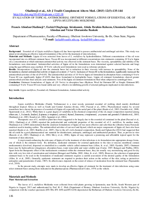 (PDF) Evaluation of topical antimicrobial ointment formulations of ...