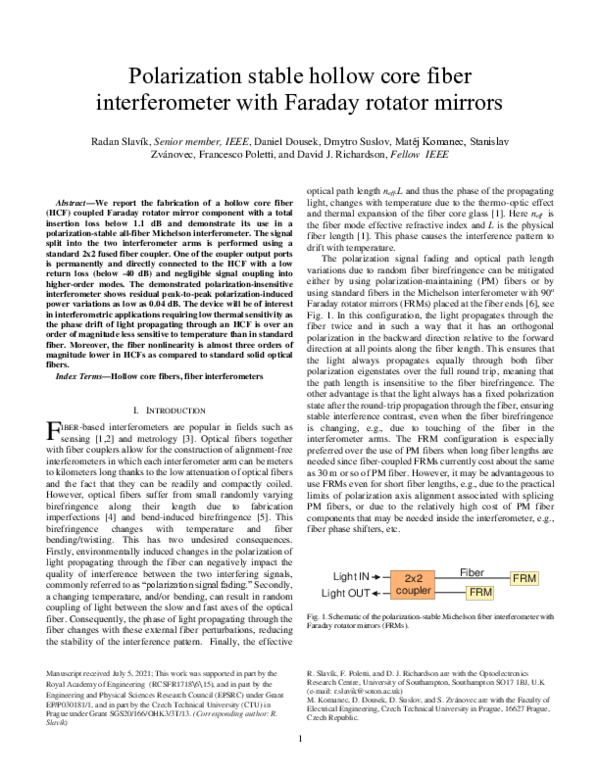 (PDF) Polarization stable hollow core fiber interferometer with Faraday ...