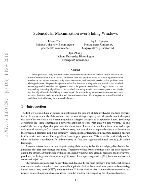 Pdf Submodular Maximization Over Sliding Windows
