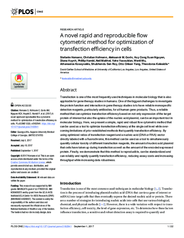 (PDF) A novel rapid and reproducible flow cytometric method for optimization of transfection ...