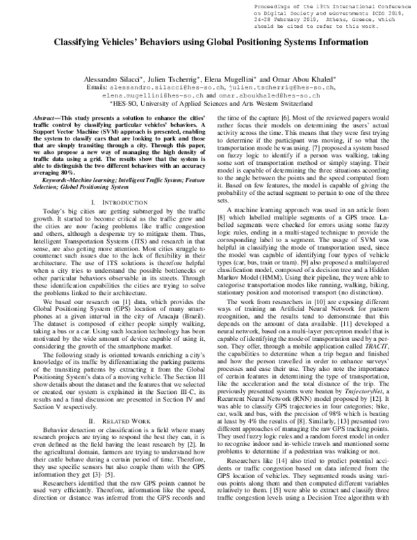 (PDF) Classifying vehicles' behaviors using global positioning systems information