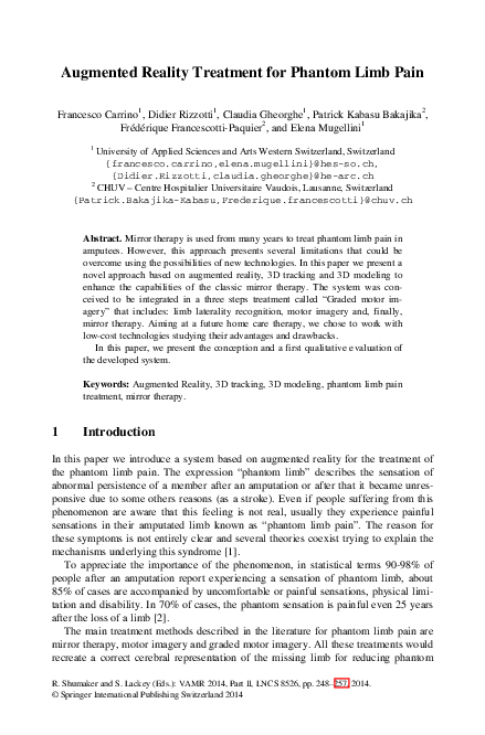 (PDF) Augmented Reality Treatment for Phantom Limb Pain | Elena Mugellini - Academia.edu