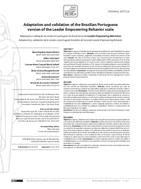 (PDF) Adaptation and validation of the Brazilian Portuguese version of the Leader Empowering ...