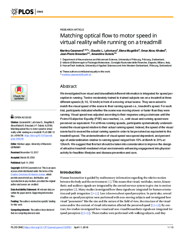 (PDF) Matching optical flow to motor speed in virtual reality while running on a treadmill