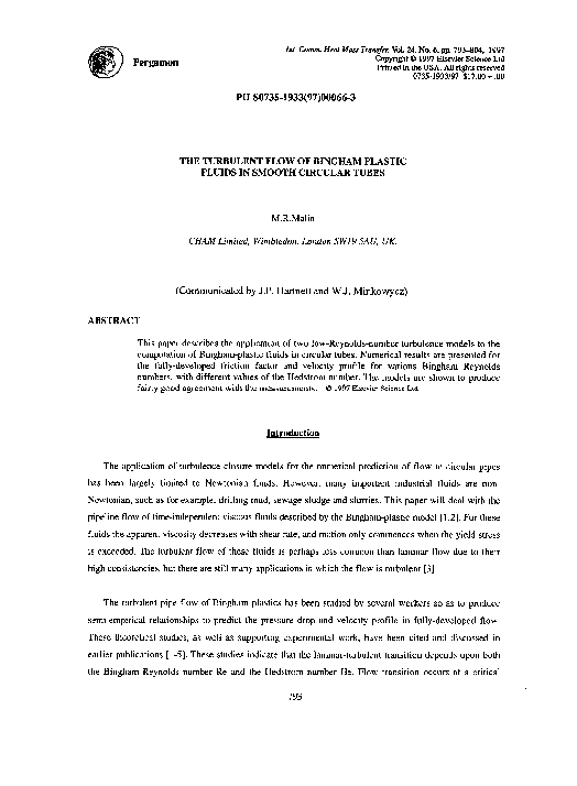 (PDF) The Turbulent Flow of Bingham Plastic Fluids in Smooth Circular Tubes