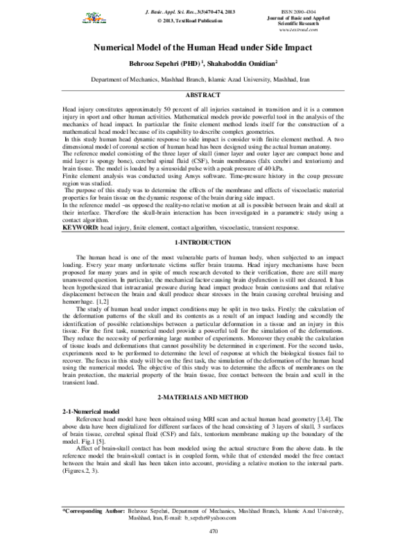 (PDF) Numerical Model of the Human Head under Side Impact