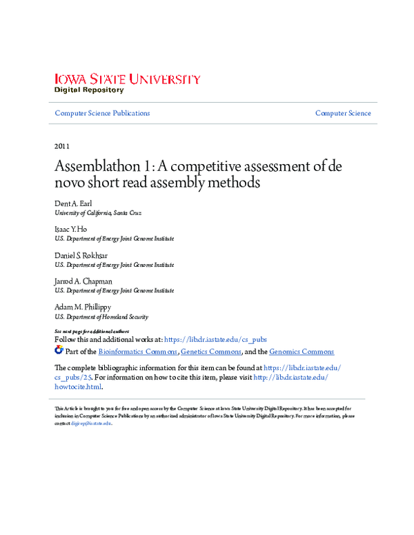 (PDF) Assemblathon 1: A competitive assessment of de novo short read ...