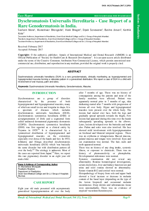 (PDF) Dyschromatosis Universalis Hereditaria - Case Report of a Rare ...