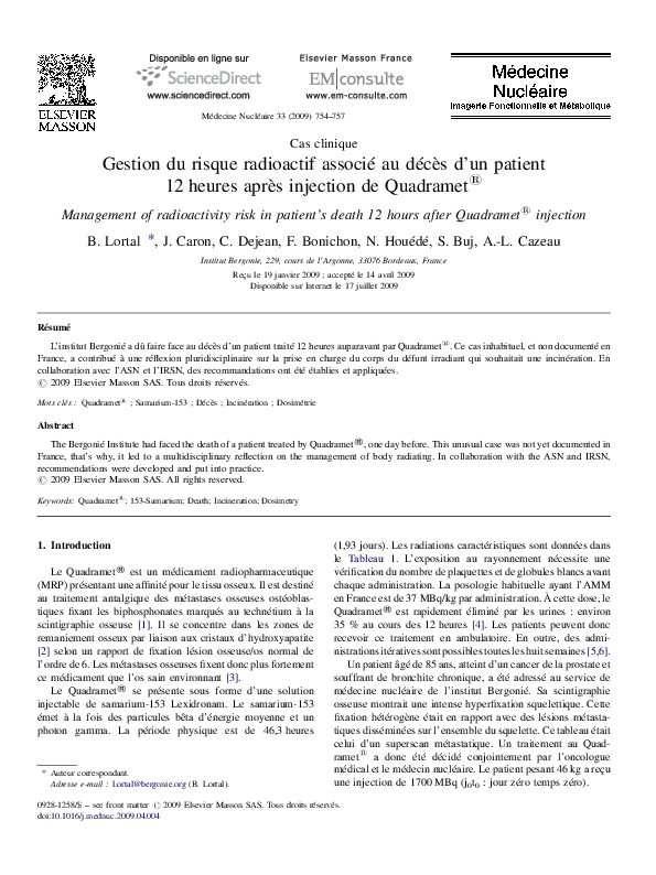 (PDF) Gestion du risque radioactif associé au décès d’un patient ...