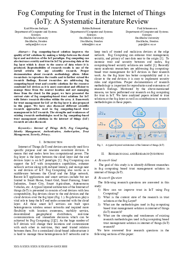 (PDF) Fog Computing for Trust in the Internet of Things (IoT): A Systematic Literature Review