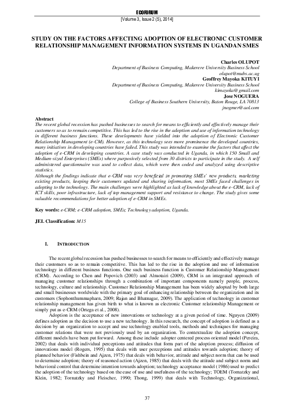 (PDF) A Study on the Factors Affecting Adoption of Electronic Customer Relationship Management ...