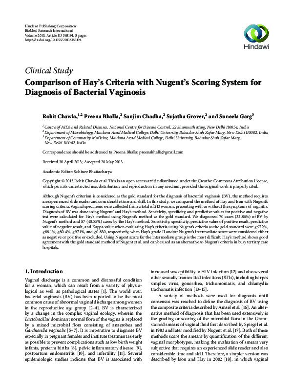 (PDF) Comparison of Hay’s Criteria with Nugent’s Scoring System for ...