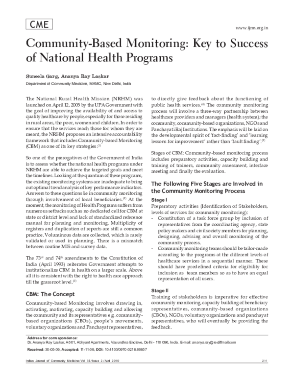 (PDF) Community-based monitoring: Key to success of national health ...