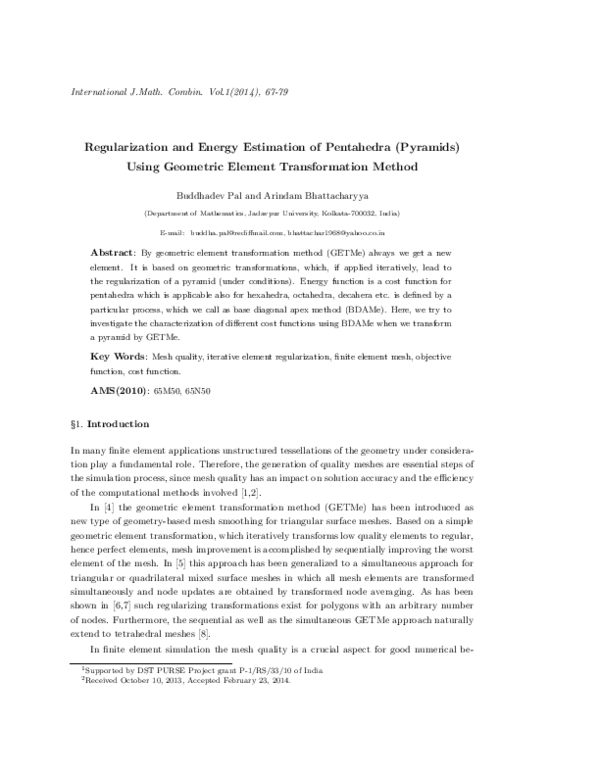 (PDF) Regularization And Energy Estimation Of Pentahedra (Pyramids ...
