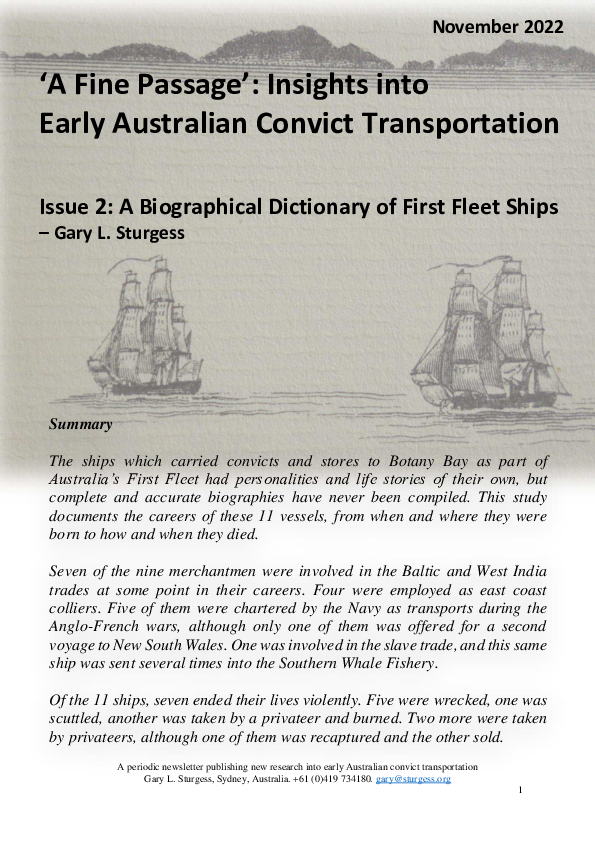 (PDF) A Biographical Dictionary of First Fleet Ships