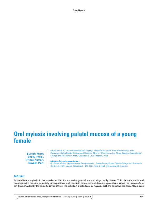 (PDF) Oral myiasis involving palatal mucosa of a young female