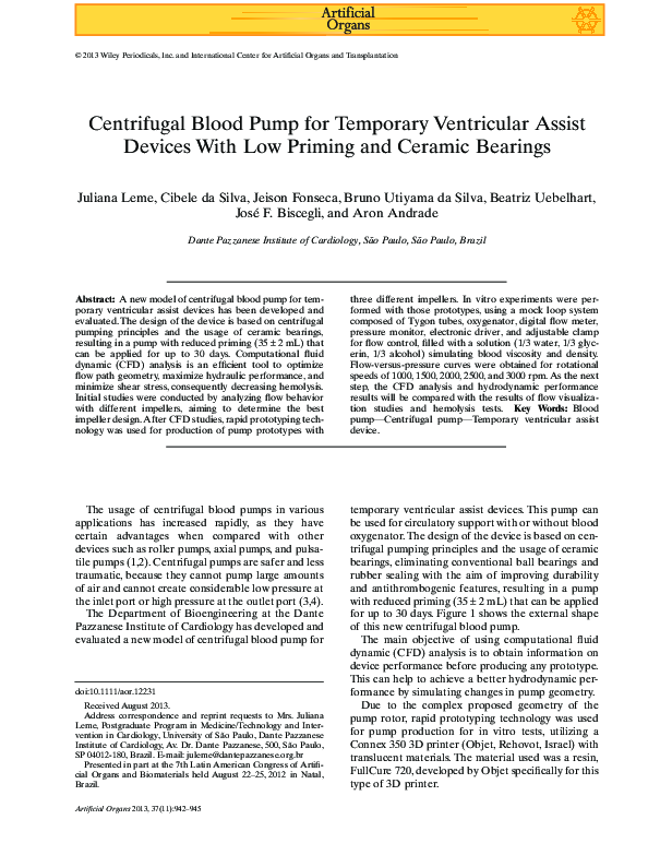 (PDF) Centrifugal Blood Pump for Temporary Ventricular Assist Devices ...
