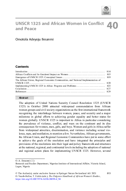 (PDF) UNSCR 1325 and African Women in Conflict and Peace