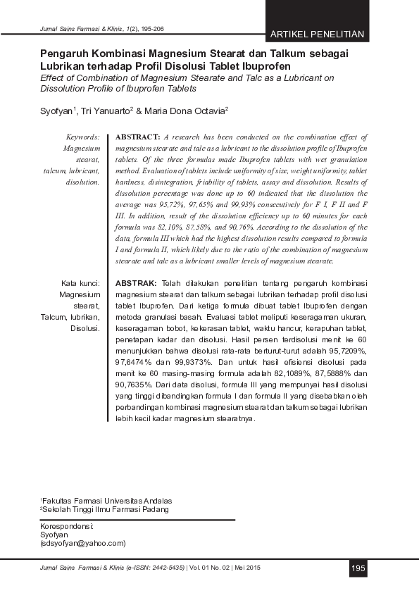 (PDF) Pengaruh Kombinasi Magnesium Stearat dan Talkum sebagai Lubrikan ...