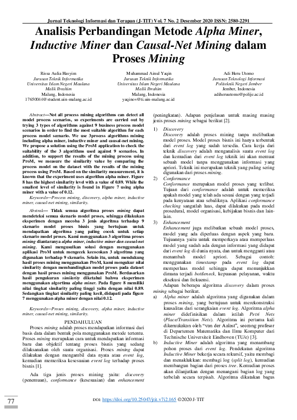 (PDF) Analisis Perbandingan Metode Alpha Miner, Inductive Miner dan Causal-Net Mining dalam ...