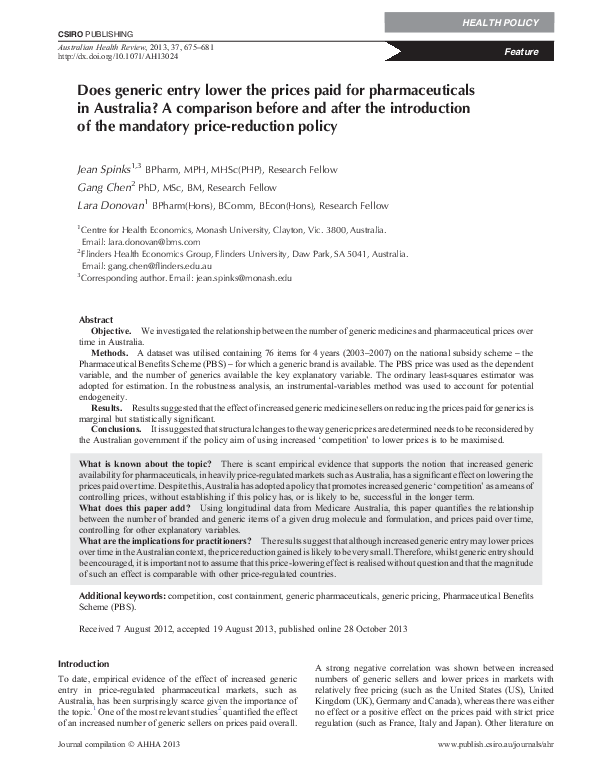 (PDF) Does generic entry lower the prices paid for pharmaceuticals in ...