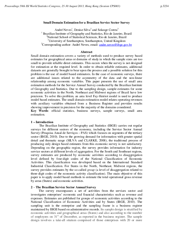 (PDF) Small domain estimation for the Brazilian service sector survey