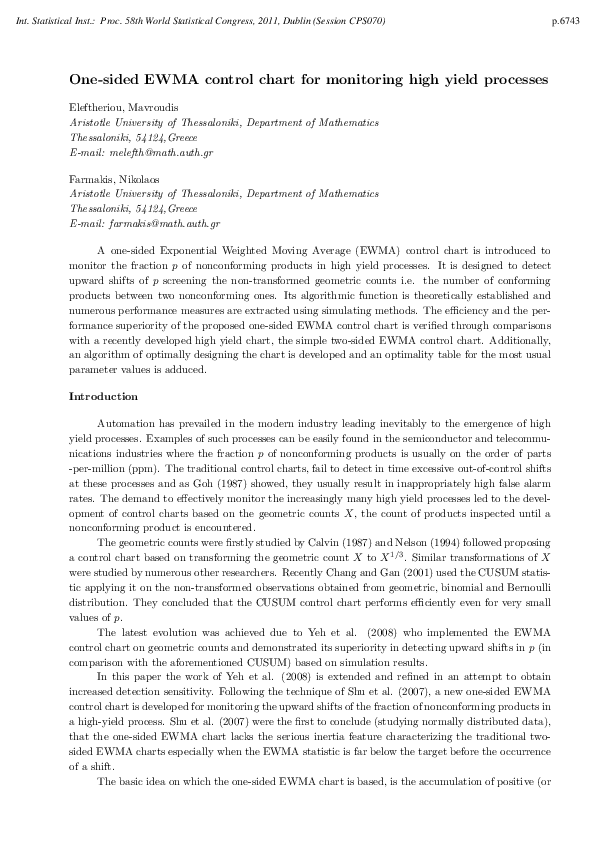 (PDF) One-sided EWMA control chart for monitoring high yield processes