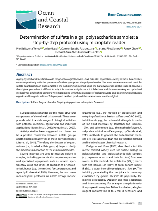 (PDF) Determination of sulfate in algal polysaccharide samples: a step ...