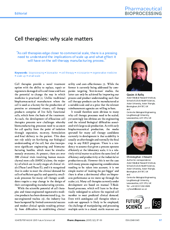(PDF) Cell therapies: why scale matters