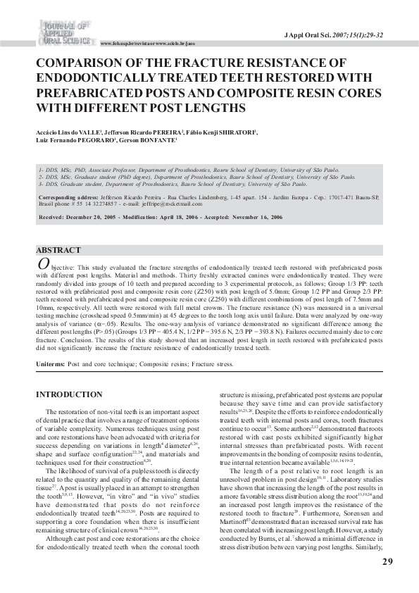 (PDF) Comparison of the fracture resistance of endodontically treated ...