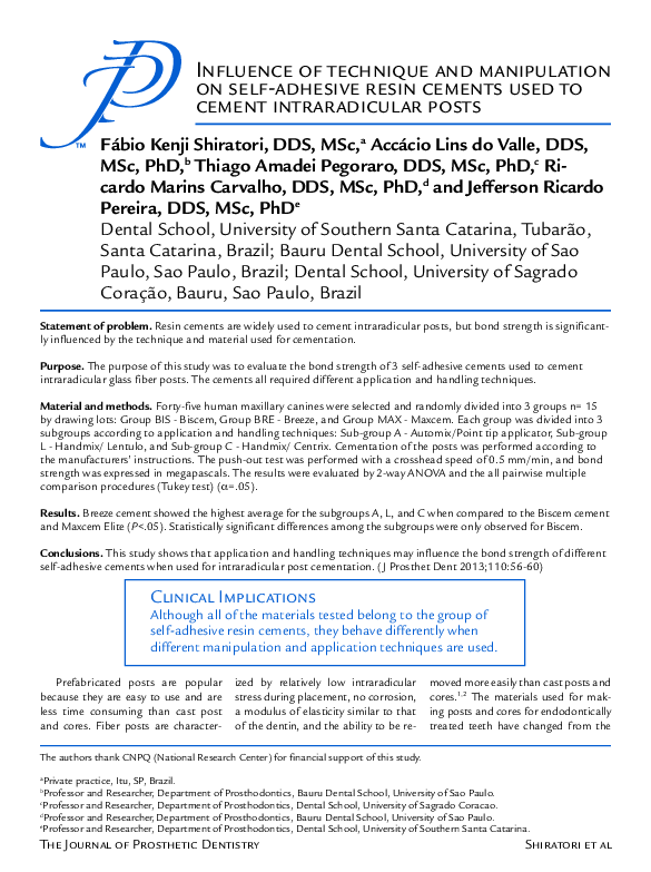 (PDF) Influence of technique and manipulation on self-adhesive resin ...