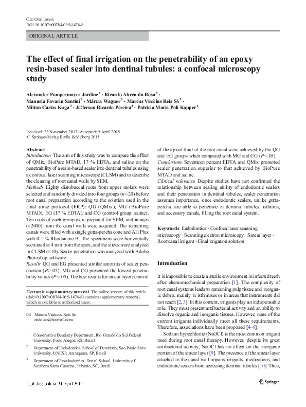 (PDF) Irrigation Effects on Epoxy Sealer Penetration