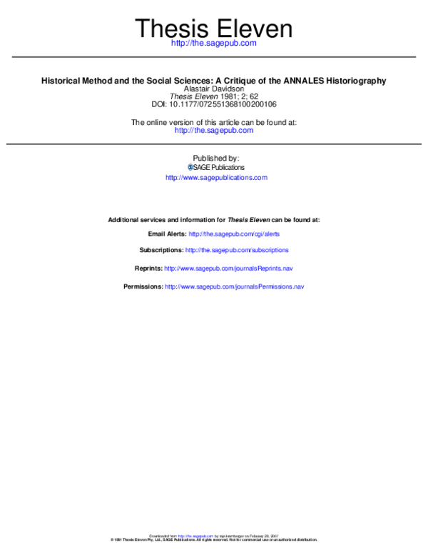 (PDF) Historical Method and the Social Sciences: A Critique of the ...