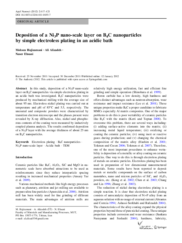 (PDF) Deposition of a Ni3P nano-scale layer on B4C nanoparticles by ...