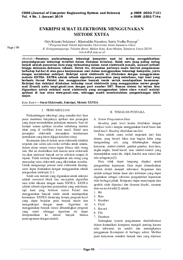 (PDF) Enkripsi Surat Elektronik Menggunakan Metode XXTEA