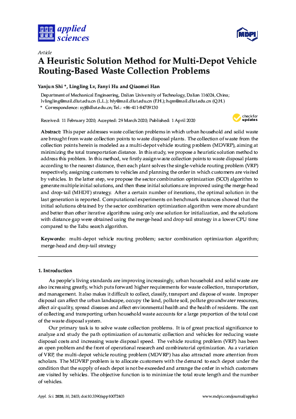 (PDF) A Heuristic Solution Method for Multi-Depot Vehicle Routing-Based Waste Collection Problems