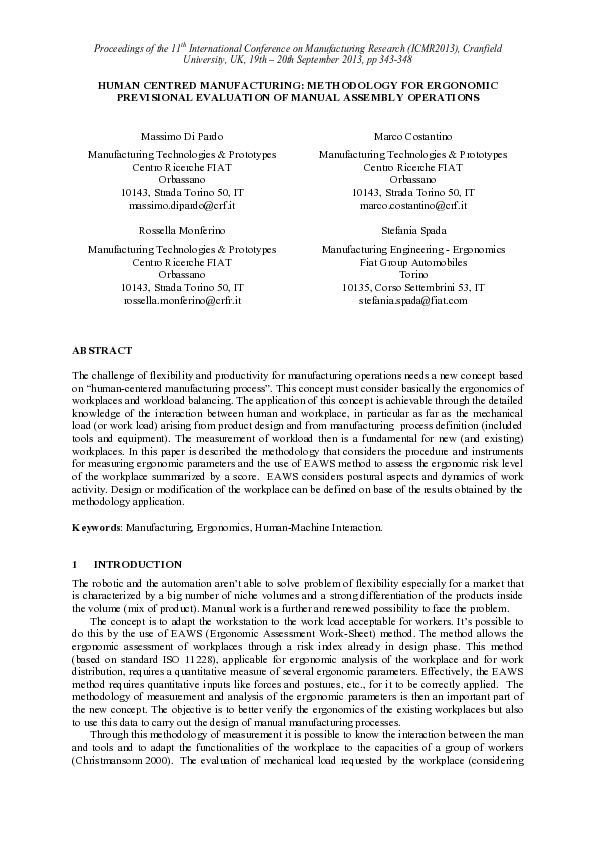(PDF) Human centred manufacturing: methodology for ergonomic ...