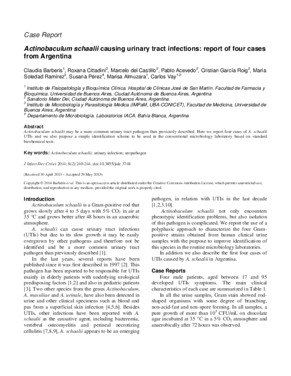 (PDF) Actinobaculum schaalii causing urinary tract infections: report ...